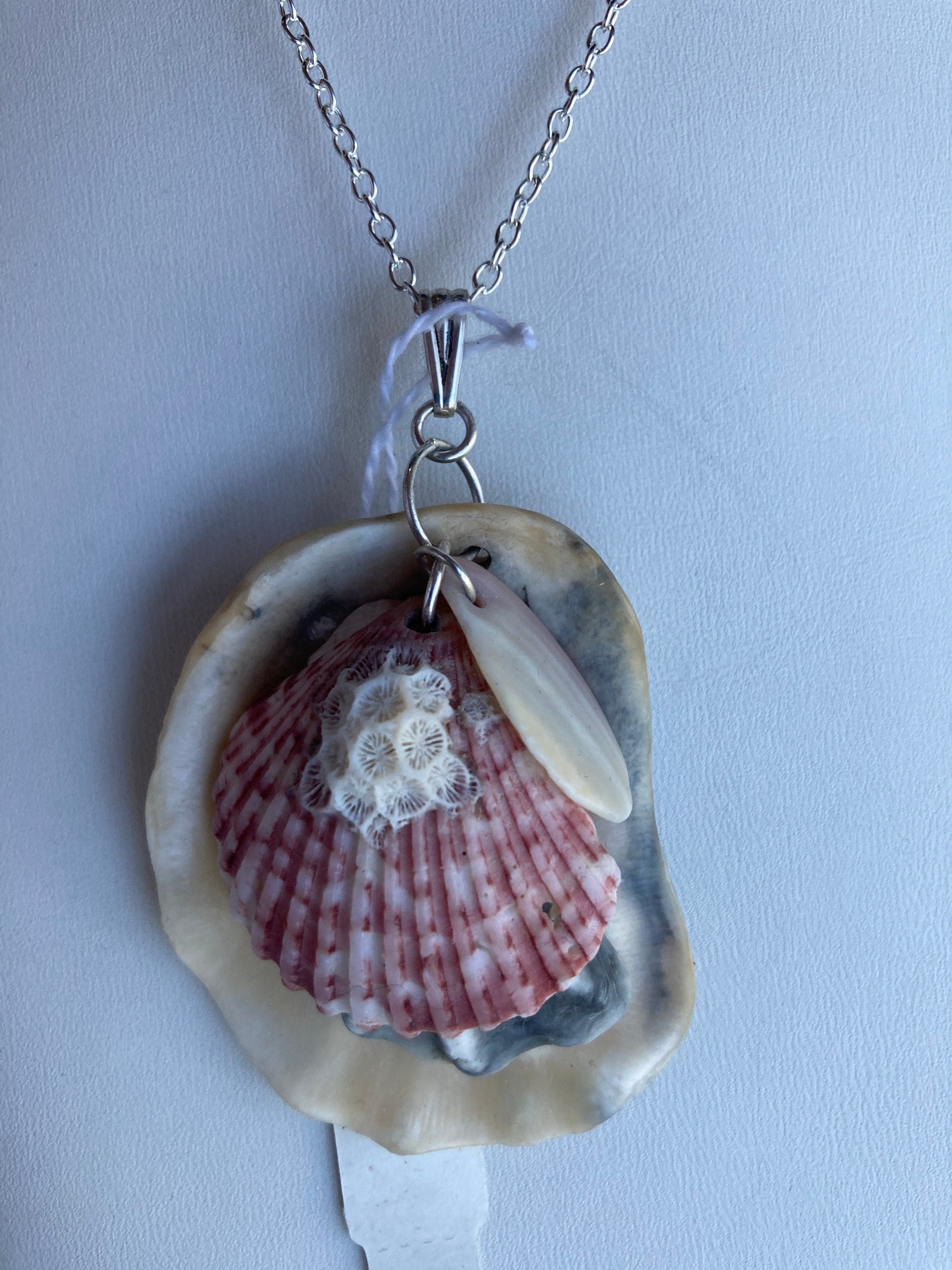 Sea Shell Pendant Necklace, Sea Shell Clustered Pendant on a Sterling ...