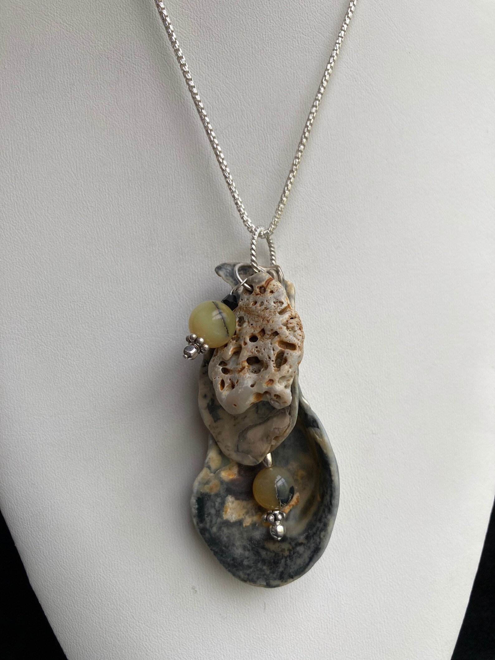 Sea Shell Pendant Necklace, Ocean Shells Clustered With Honey Opal ...