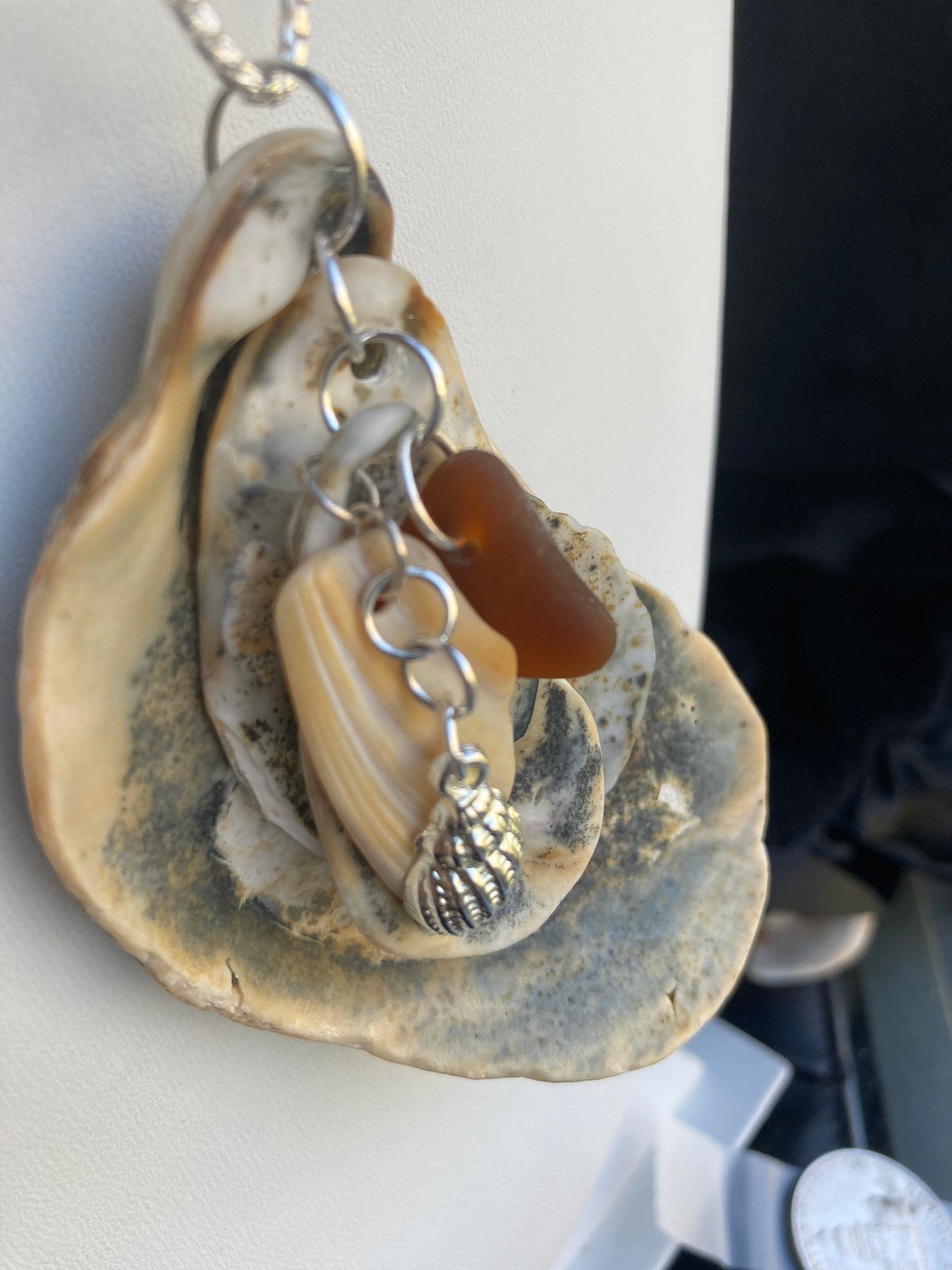 Sea Shell Pendant Necklace, Clustered Shells With a Sterling Plated ...