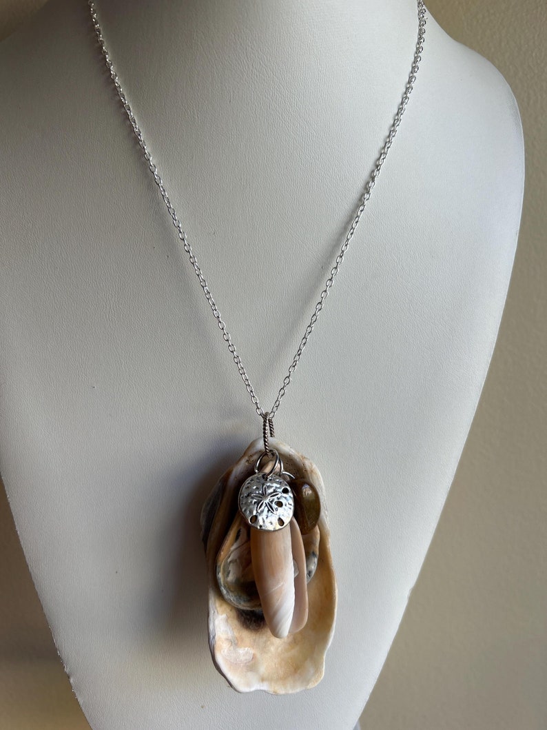 Sea Shell Pendant Necklace, Ocean Shells Clustered, a Sterling Plated ...
