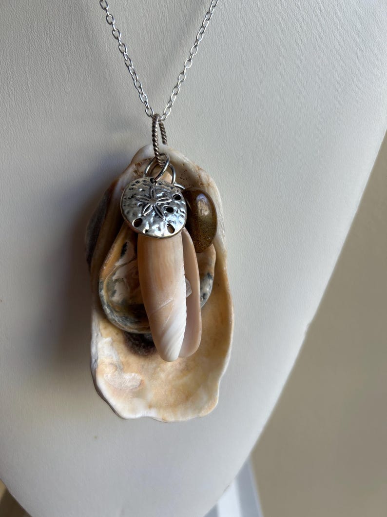 Sea Shell Pendant Necklace, Ocean Shells Clustered, a Sterling Plated ...