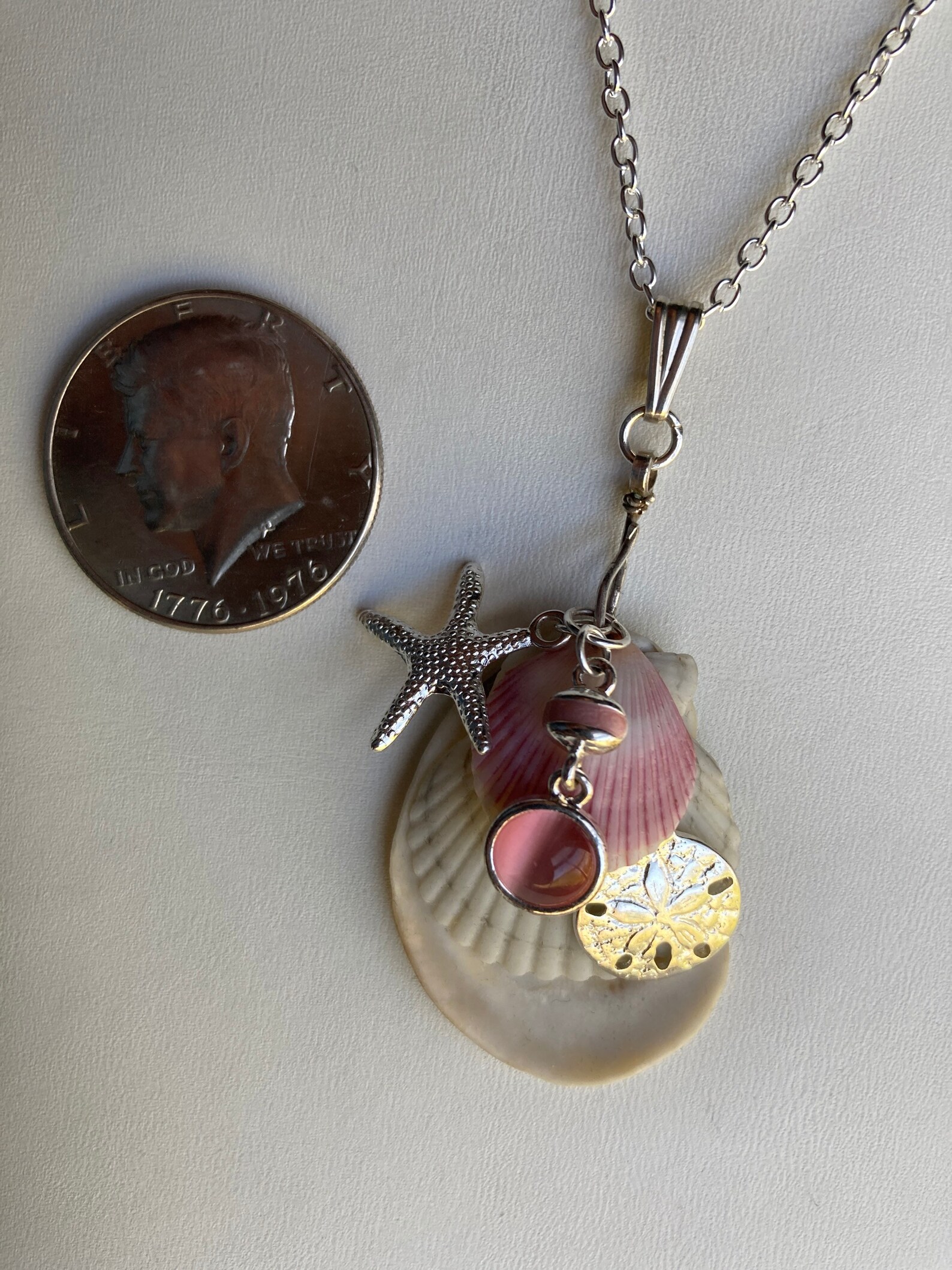 Sea Shell Pendant Necklace, Ocean Shells Clustered With a Starfish and ...