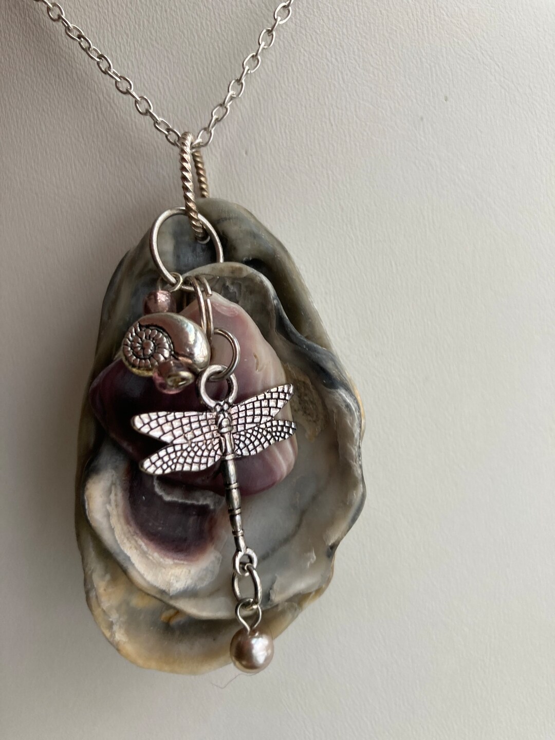Sea Shell Pendant Necklace, Ocean Shells Clustered, Wampum Shell With a ...