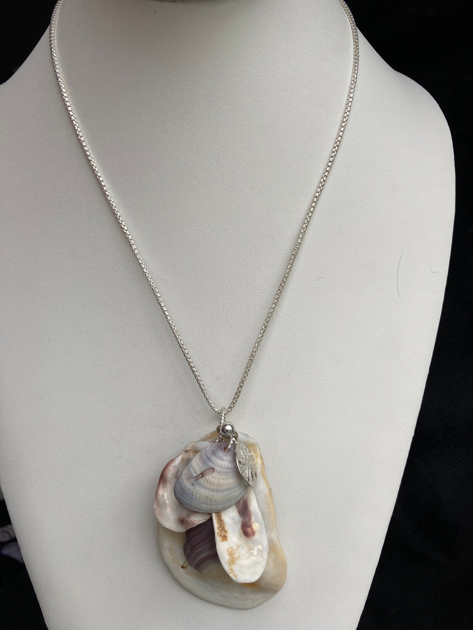 Sea Shell Pendant Necklace, Ocean Shells Clustered With a Sterling ...