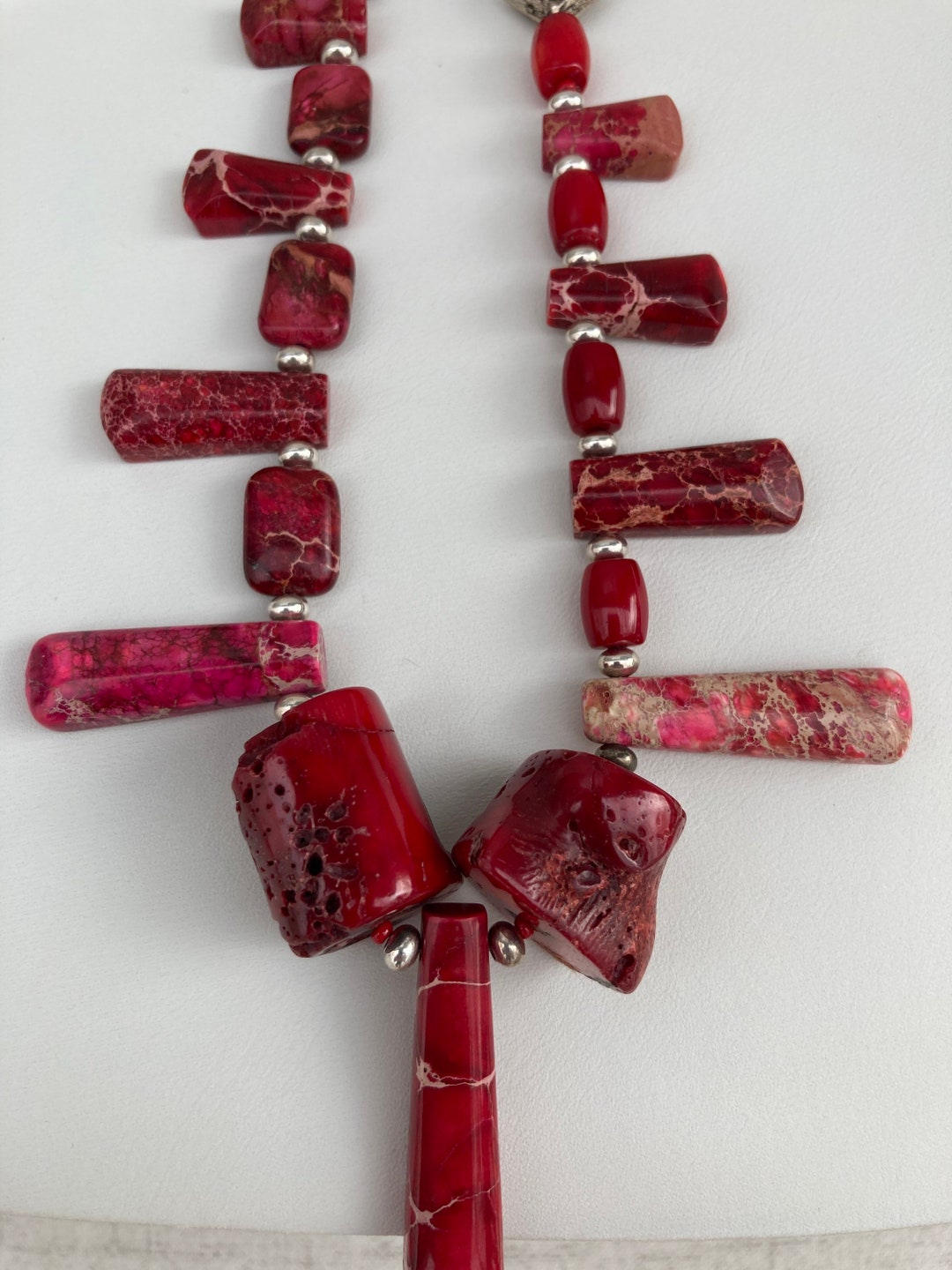 Sea Sediment Jasper Spike & Stick Set, Genuine Red Coral Tube Necklace ...