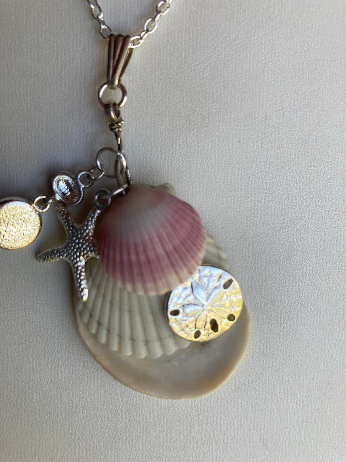 Sea Shell Pendant Necklace, Ocean Shells Clustered With a Starfish and ...
