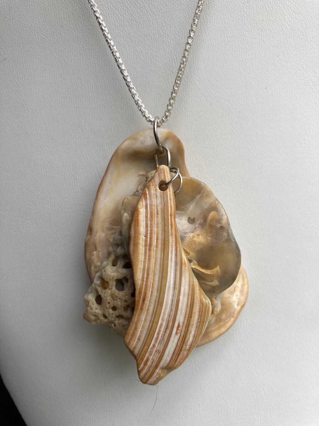Sea Shell Pendant Necklace, Sea Shell Clustered on Sterling Plated ...