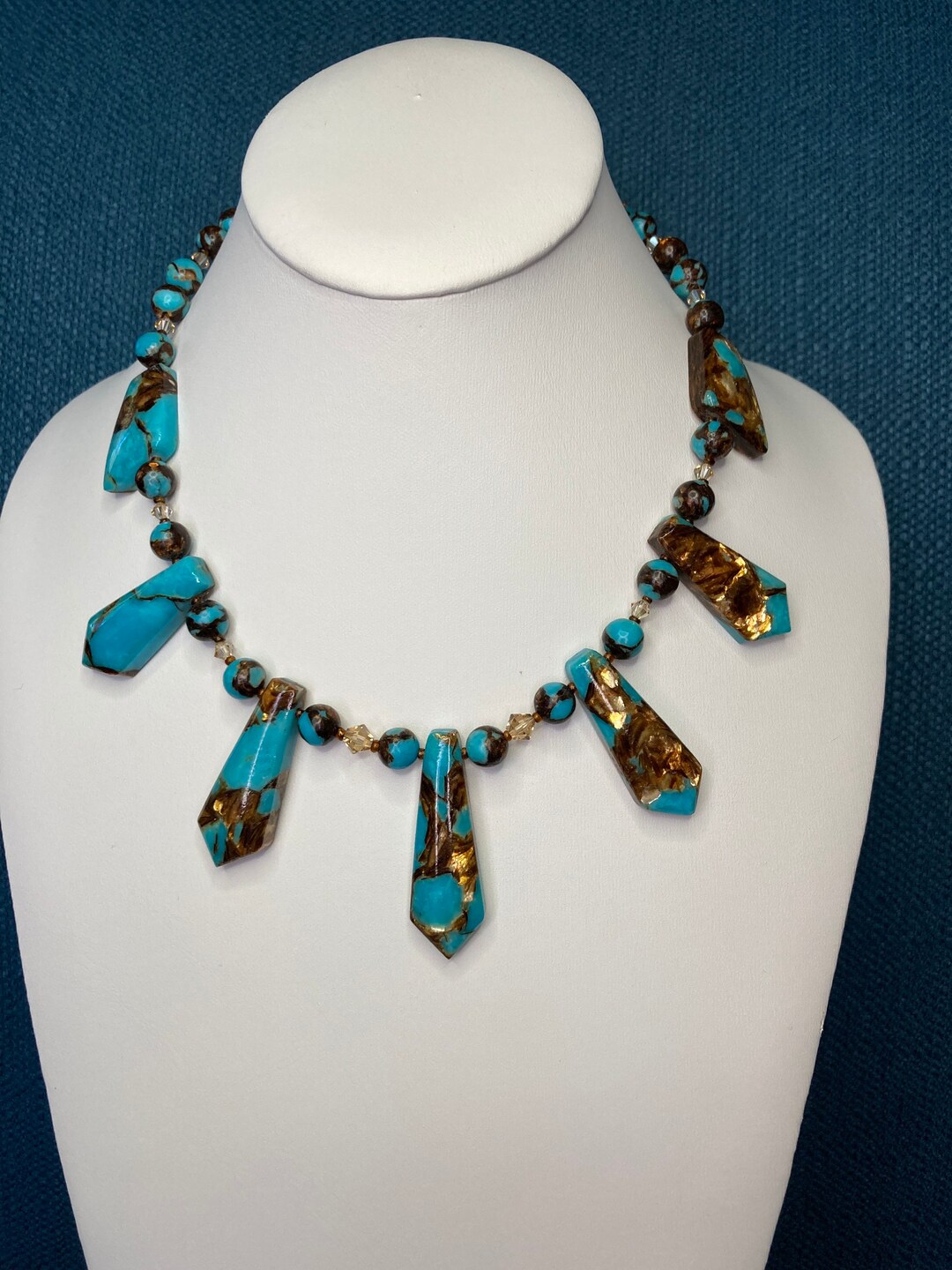 Turquoise and Gold Copper Bornite Pendant Set Accented With Swarovski ...