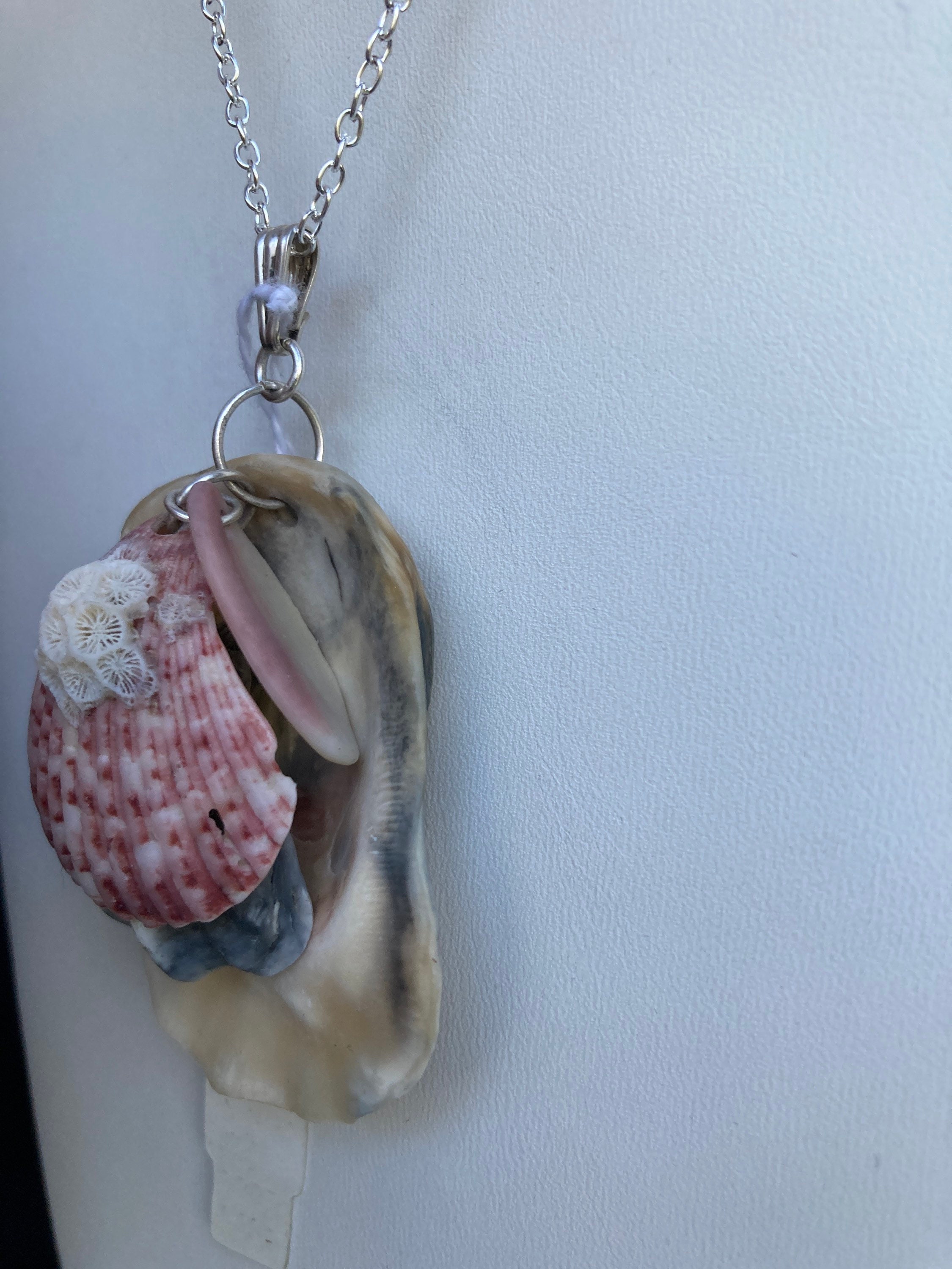 Sea Shell Pendant Necklace, Sea Shell Clustered Pendant on a Sterling ...