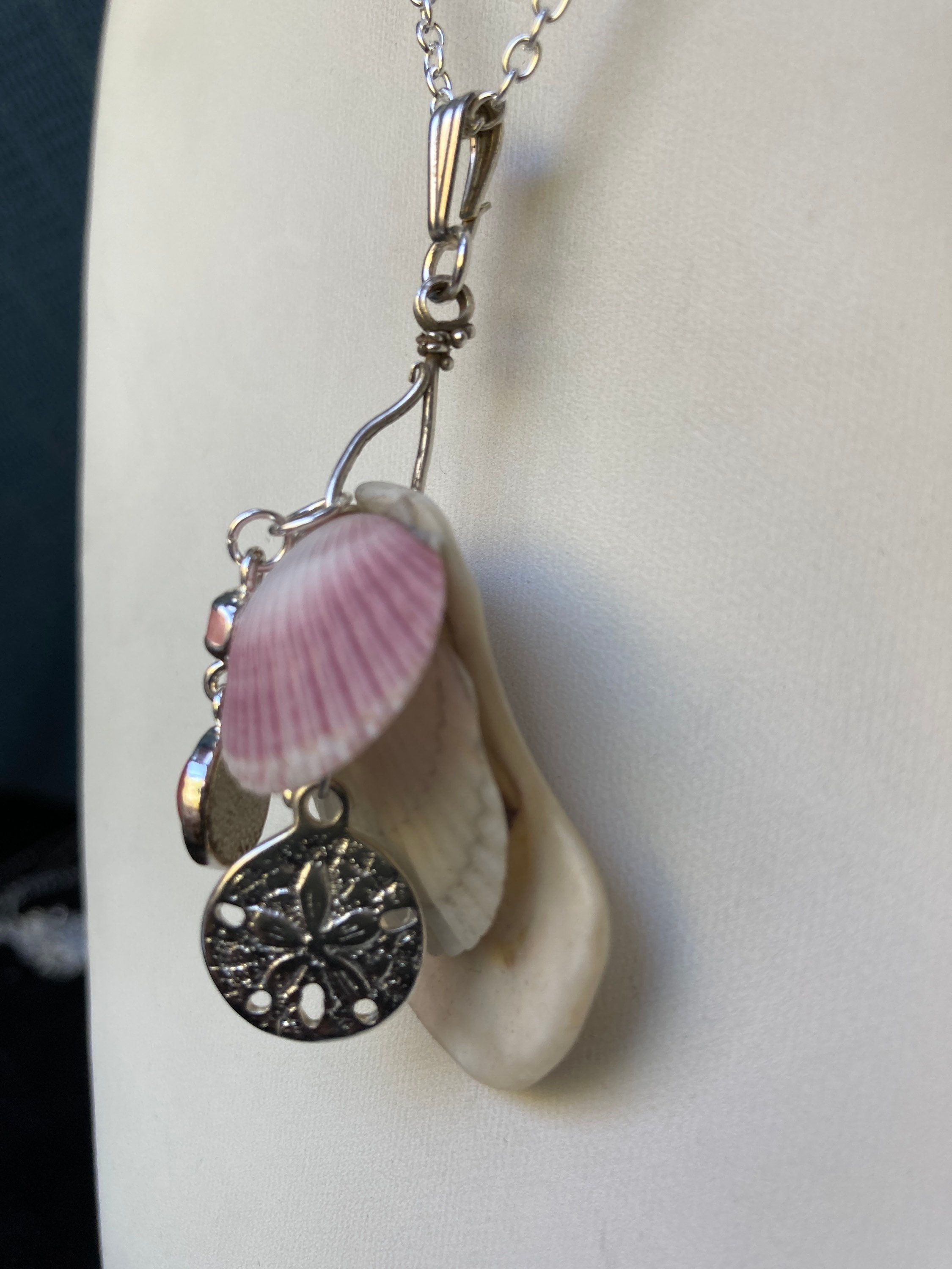 Sea Shell Pendant Necklace, Ocean Shells Clustered With a Starfish and ...