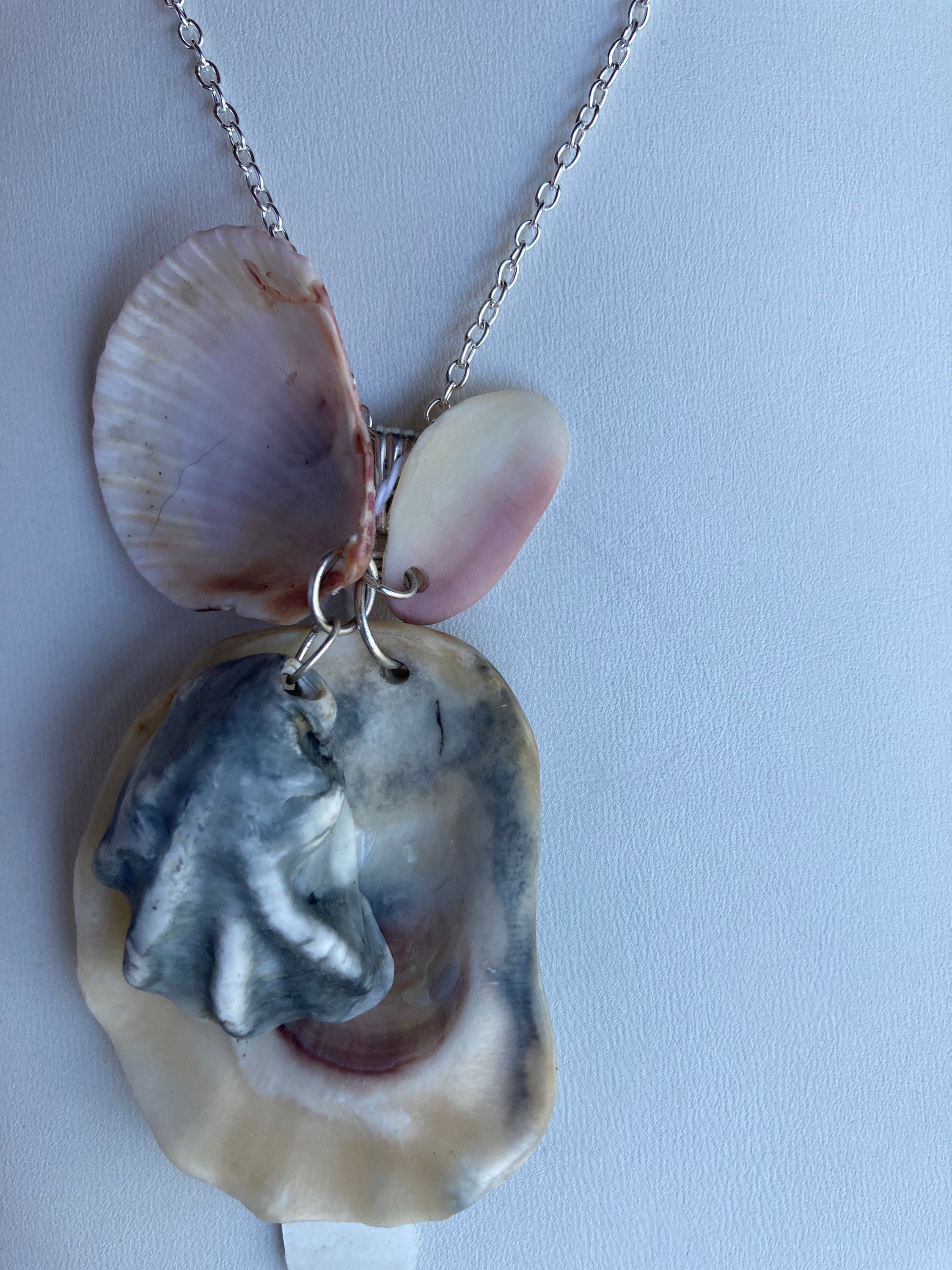 Sea Shell Pendant Necklace, Sea Shell Clustered Pendant on a Sterling ...