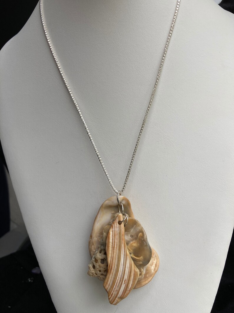 Sea Shell Pendant Necklace, Sea Shell Clustered on Sterling Plated ...
