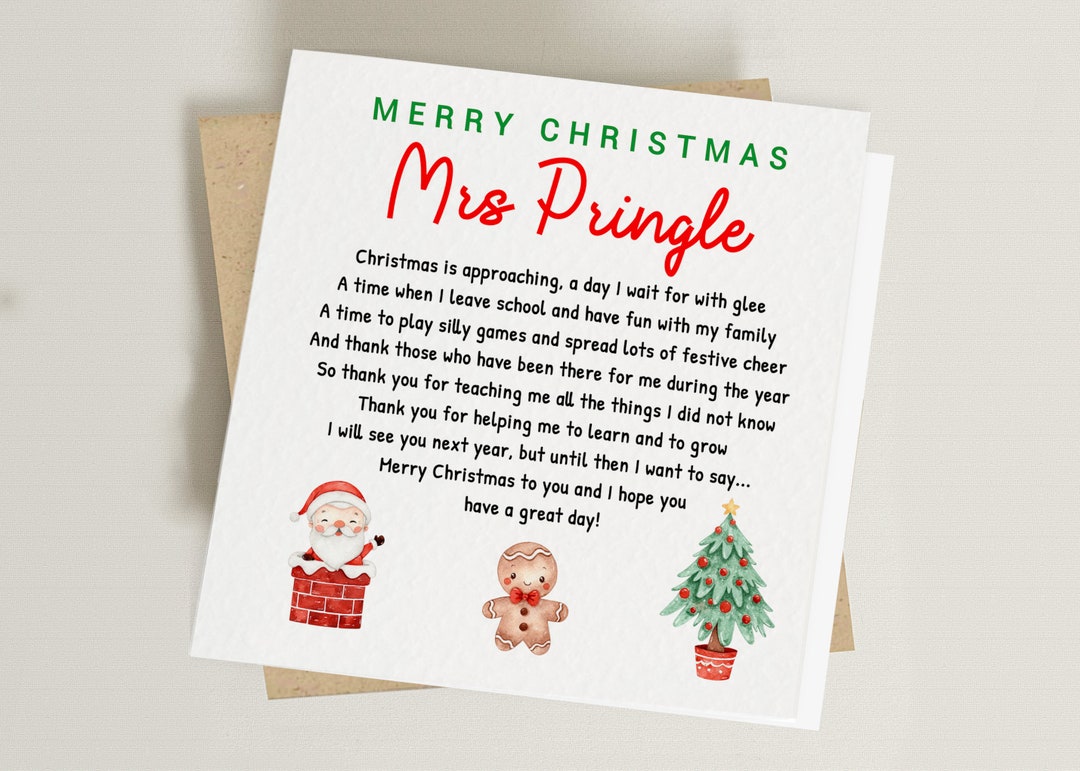 Christmas Teacher Card Thank You Teacher Card End of Year Teacher Card ...