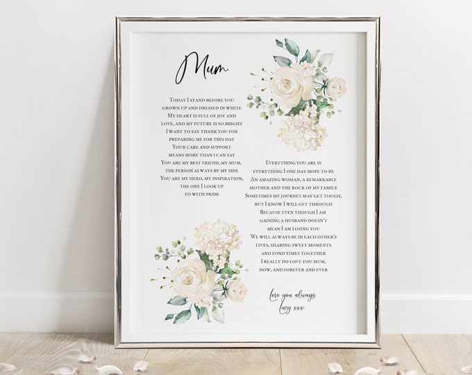 Mother of the Bride Print Mother of the Bride Poem Mother of the Bride ...