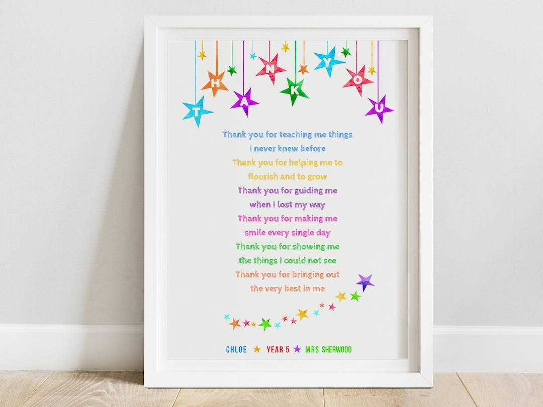 Teacher Print Thank You Teacher Gift End of Term Gift Teacher Poem ...