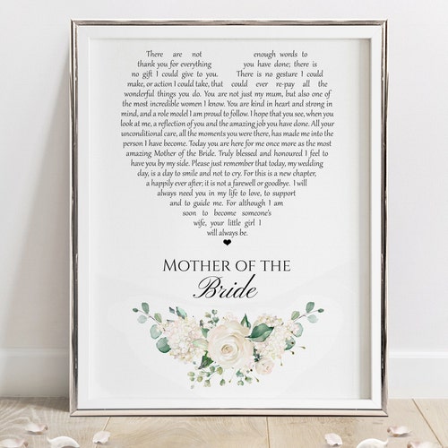Mother of the Bride Poem Print Mum Wedding Thank You Gift - Etsy