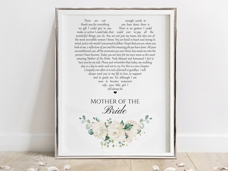 Mother of the Bride Print Mother of the Bride Poem Mother - Etsy UK