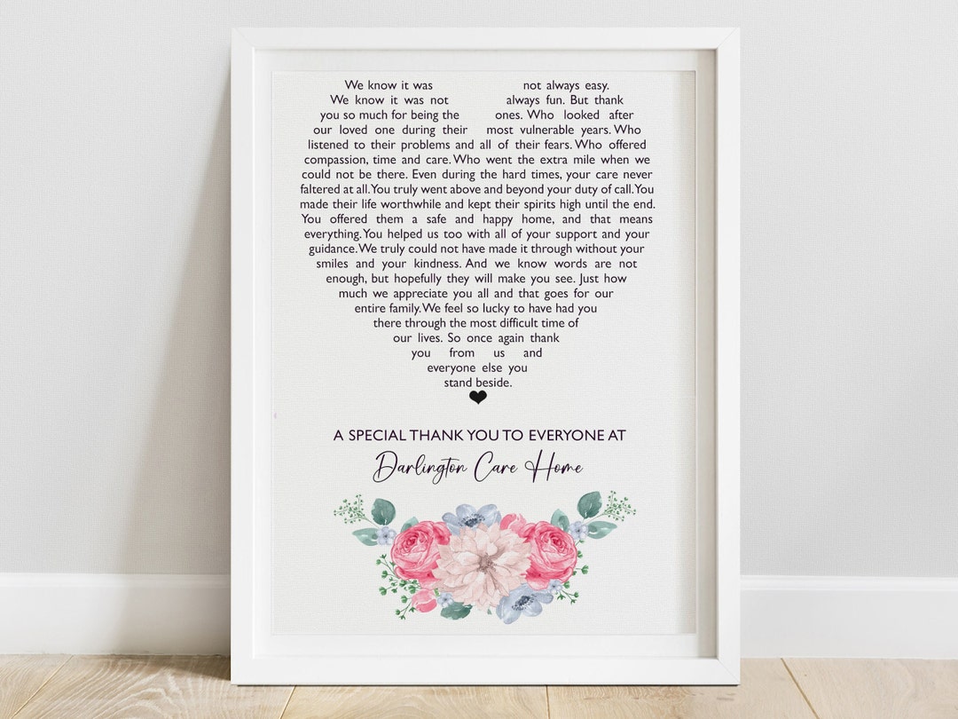Care Home Thank You Gift - Residential Home Appreciation Print - Thank ...