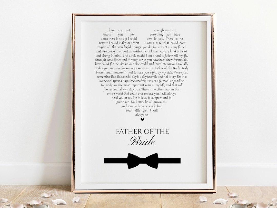 Father of the Bride Poem Print Wedding Thank You Gift (UNFRAMED) - Etsy