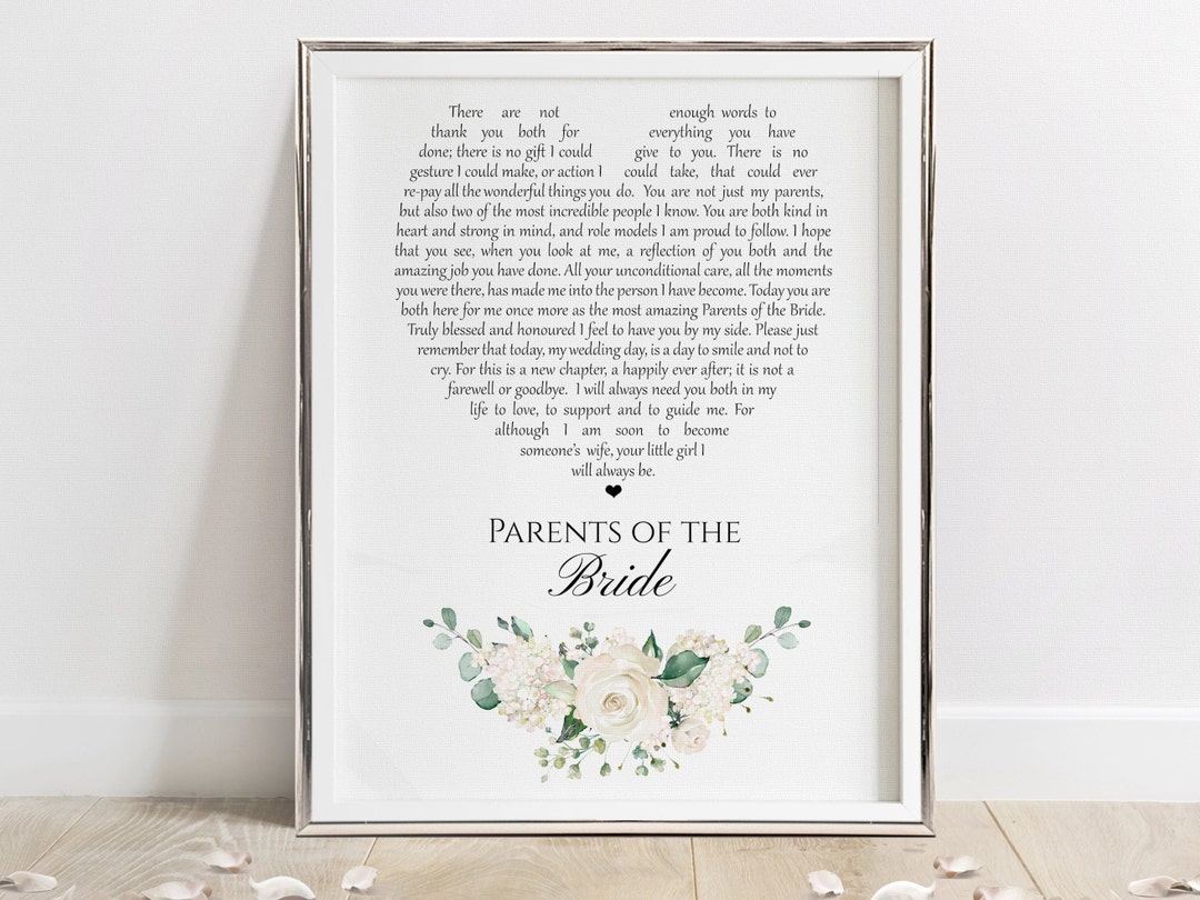 Parents of the Bride Print - Parents of the Bride Poem - Parents ...