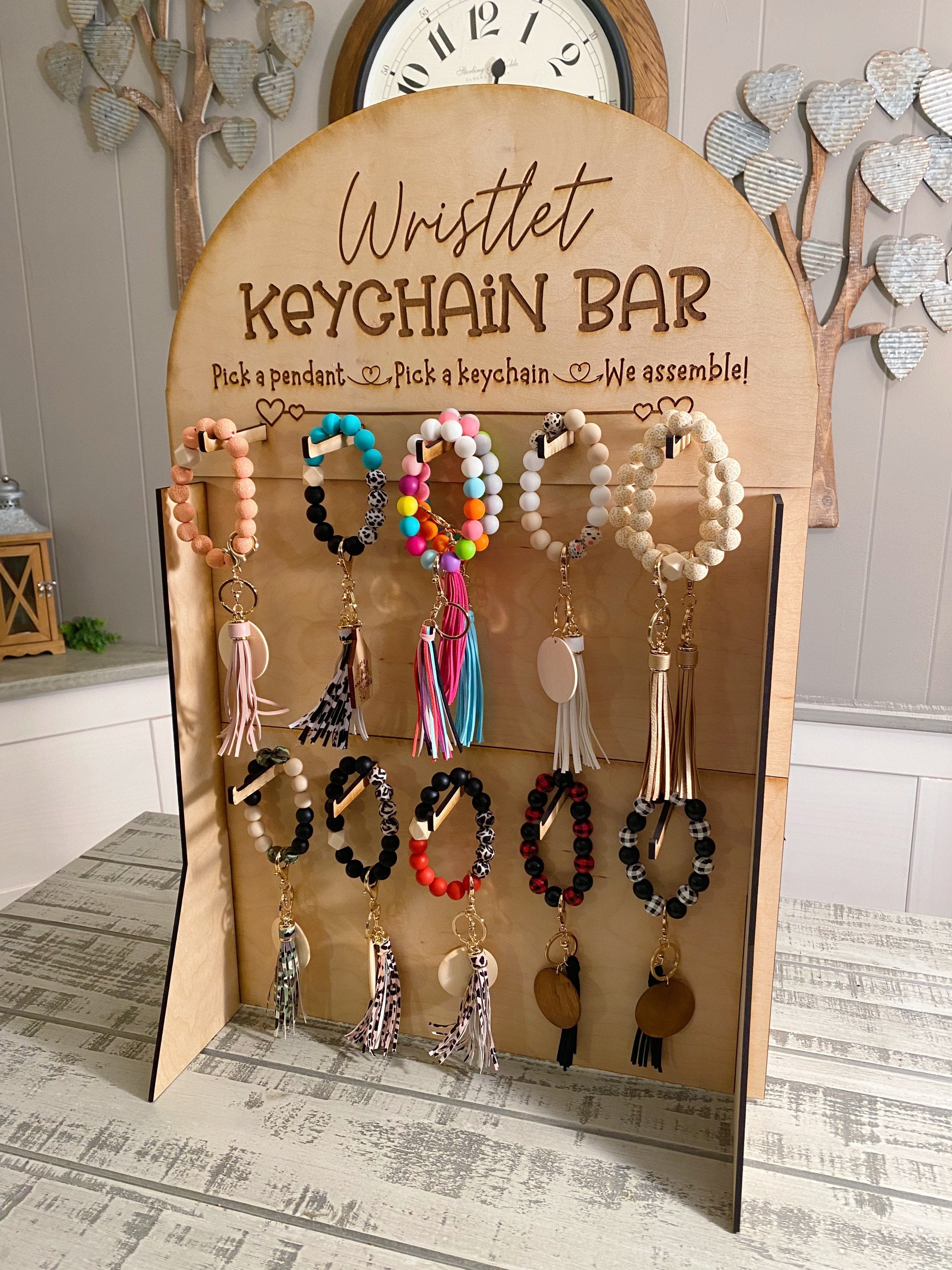 Display Stand for Wristlet Keychains Double Sided With Wood Pendant ...