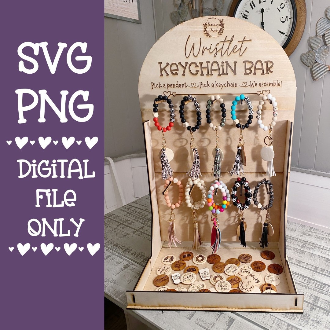 Display Stand for Wristlet Keychains Double Sided With Wood Pendant ...