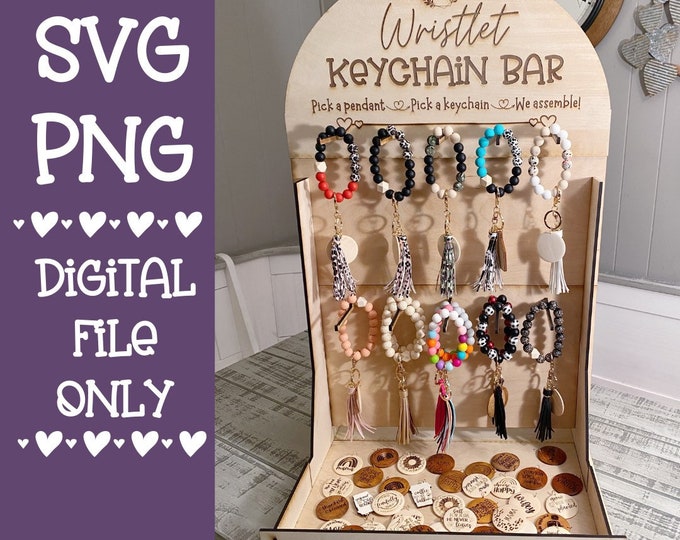 Display Stand for Wristlet Keychains Double Sided With Wood Pendant ...