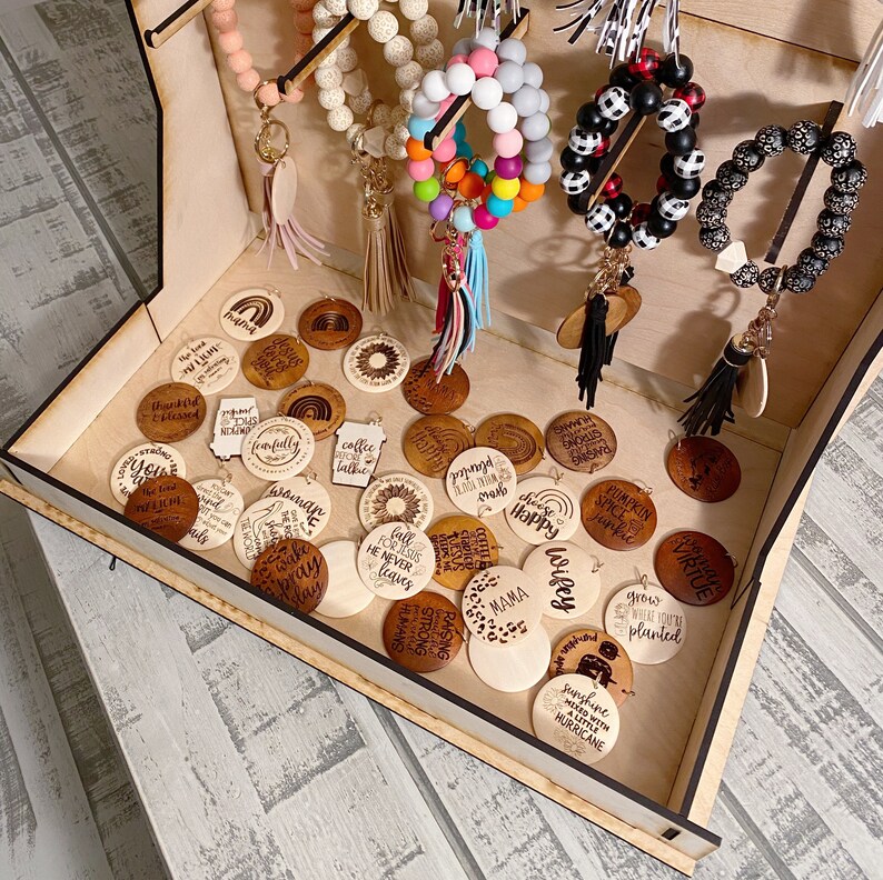 Display Stand for Wristlet Keychains Double Sided With Wood Pendant ...