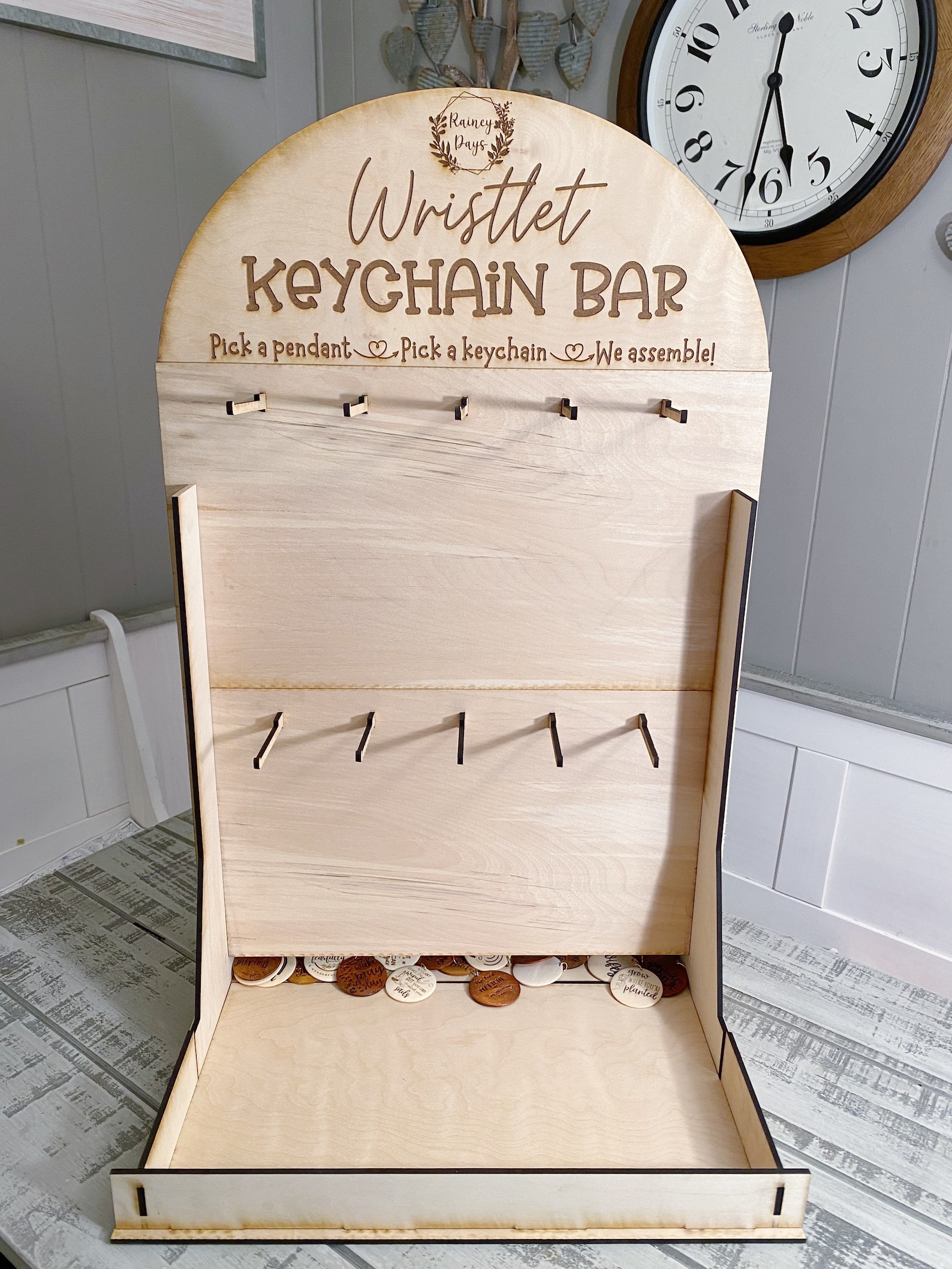 Display Stand for Wristlet Keychains Double Sided With Wood Pendant ...