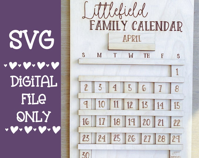 Family Calendar SVG Laser File Glowforge File Wood Calendar ...