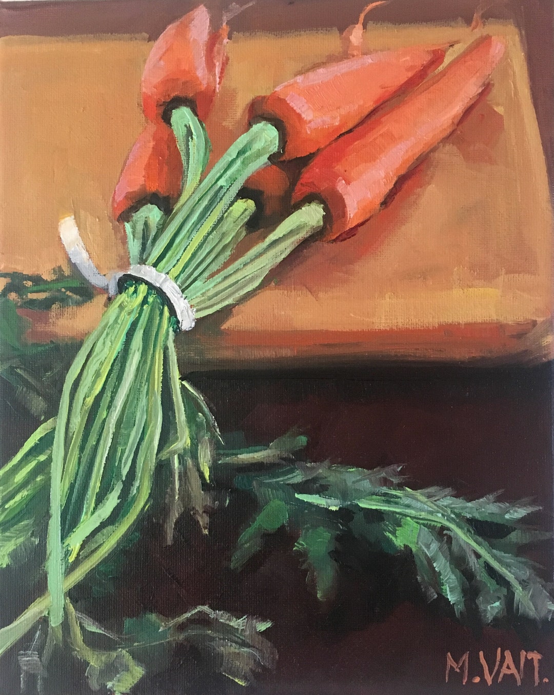 Vegetable Art, Carrot Oil Painting on Canvas, Kitchen Art, Bright ...