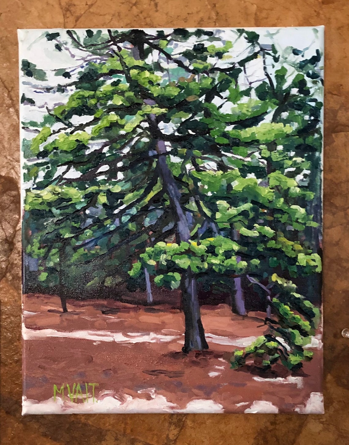 Original Oil Painting of Pine Tree, Oil on Canvas Art, Green Painting ...