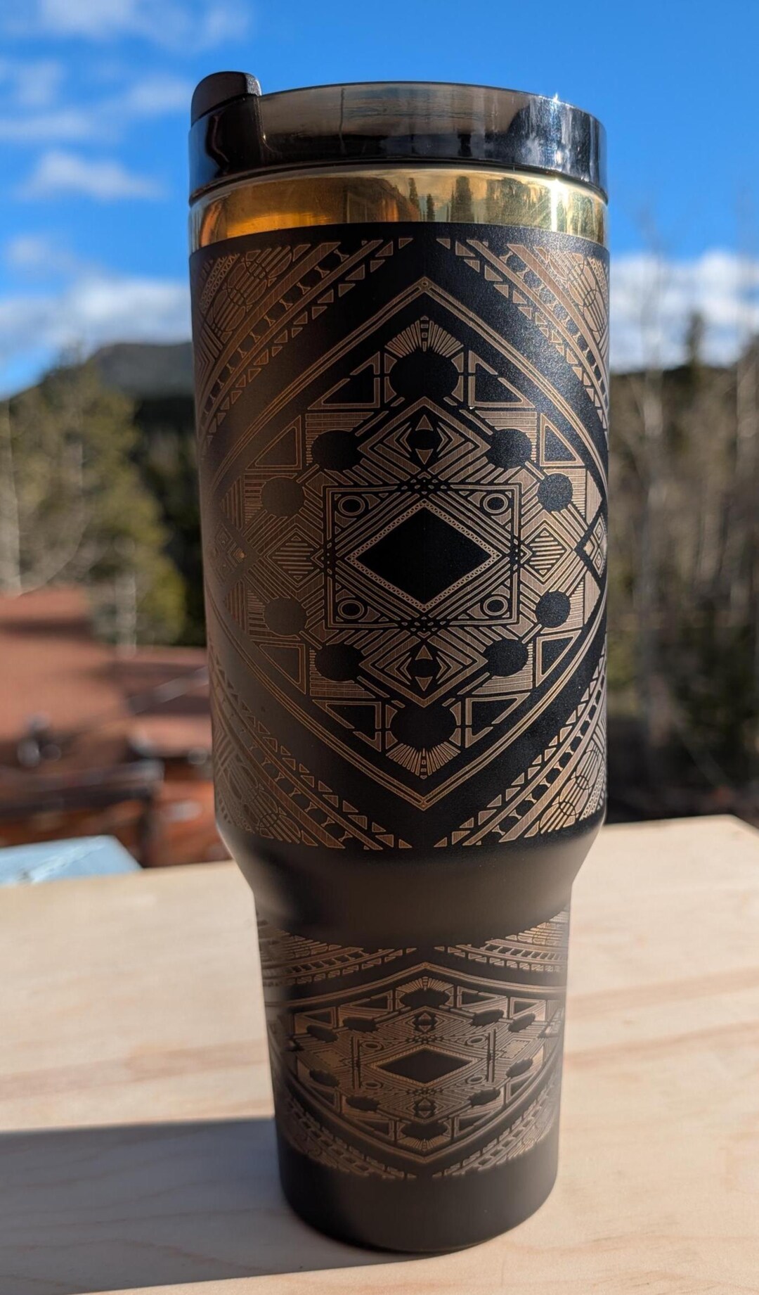 Ascend Series — Tribal 360 Degree Etching — Black Tumbler With Gold ...