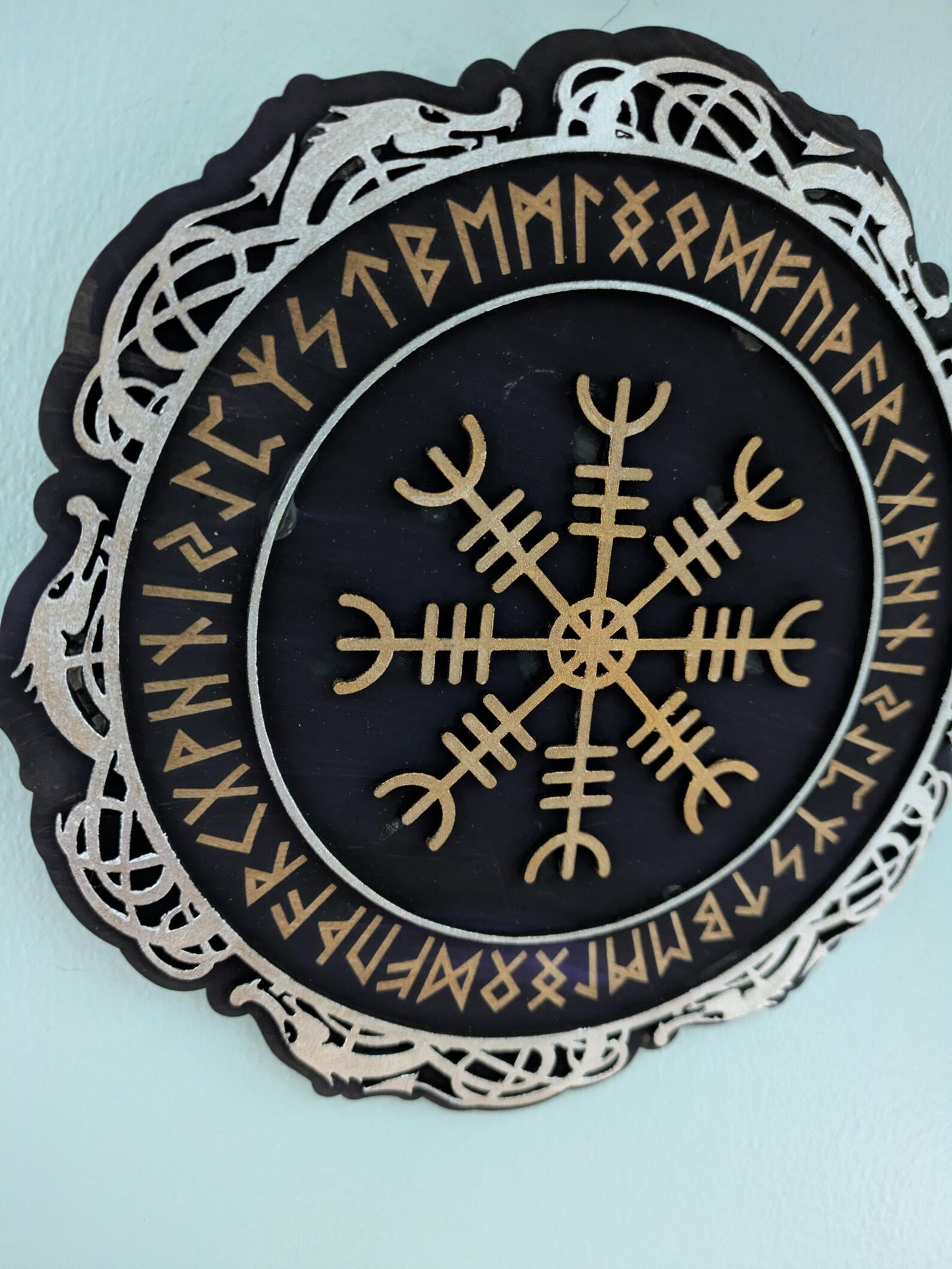 Wooden Viking Helm of Awe Runic Circle Wall Hanging - Etsy