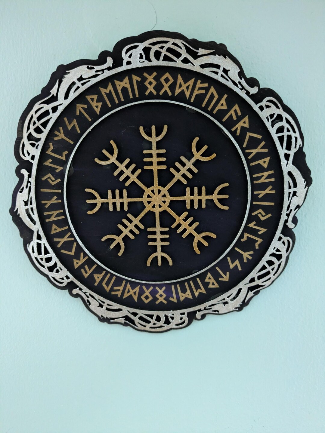 Wooden Viking Helm of Awe Runic Circle Wall Hanging - Etsy