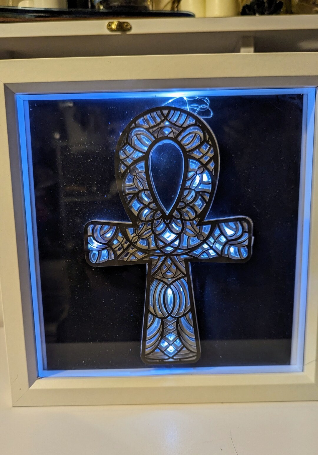 3D Layered Gothic Grey and Black Ankh Light up Box Frame With Cool ...