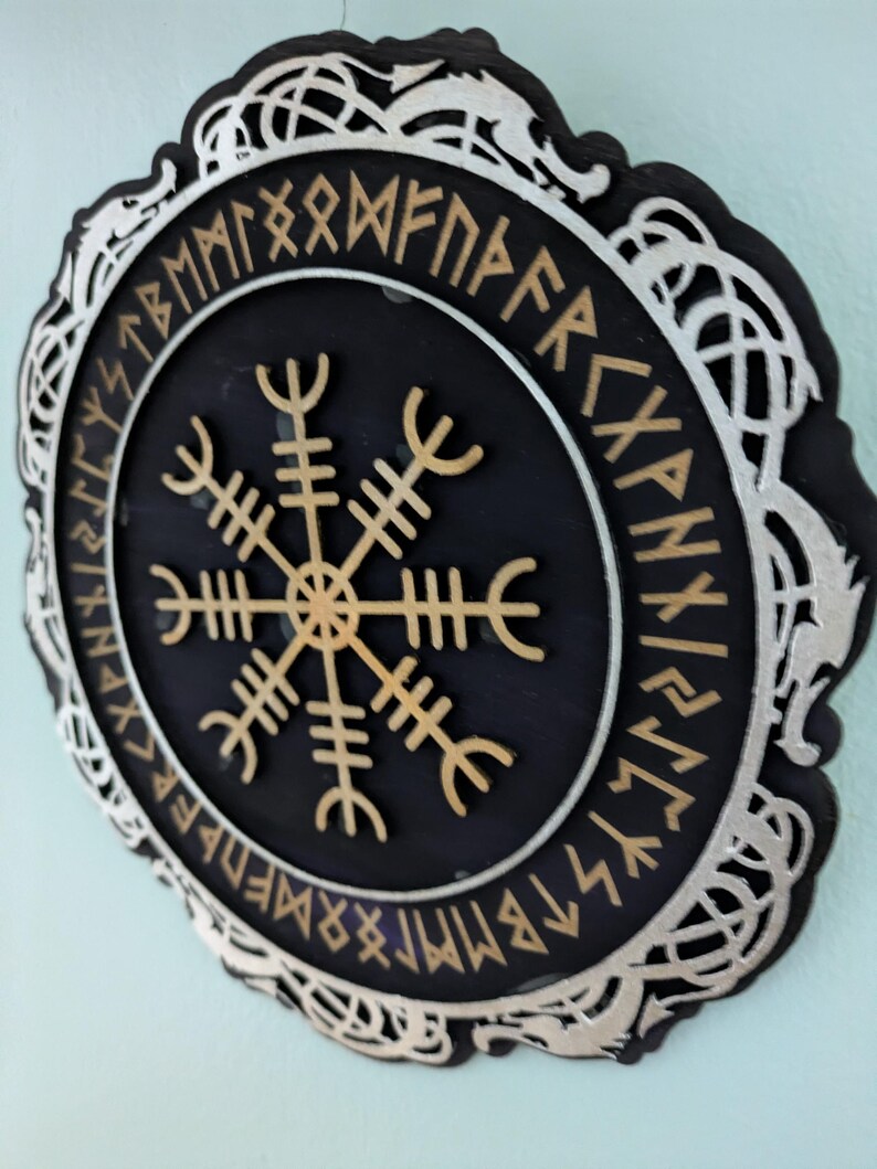 Wooden Viking Helm of Awe Runic Circle Wall Hanging - Etsy