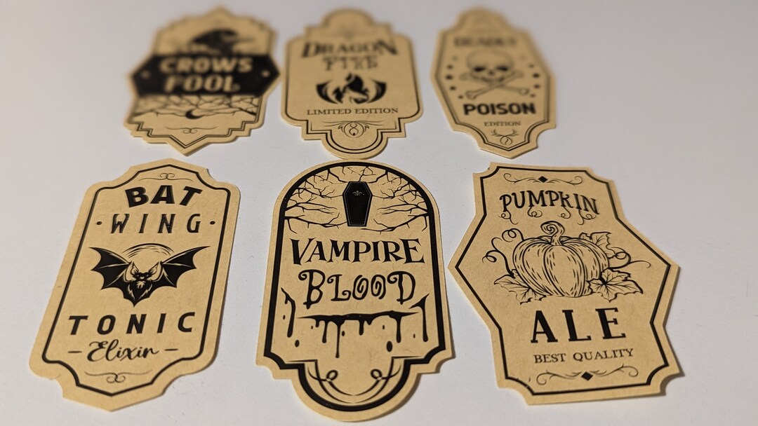 Apothecary Spooky Potion Bottle Stickers Printed on Brown Paper ...