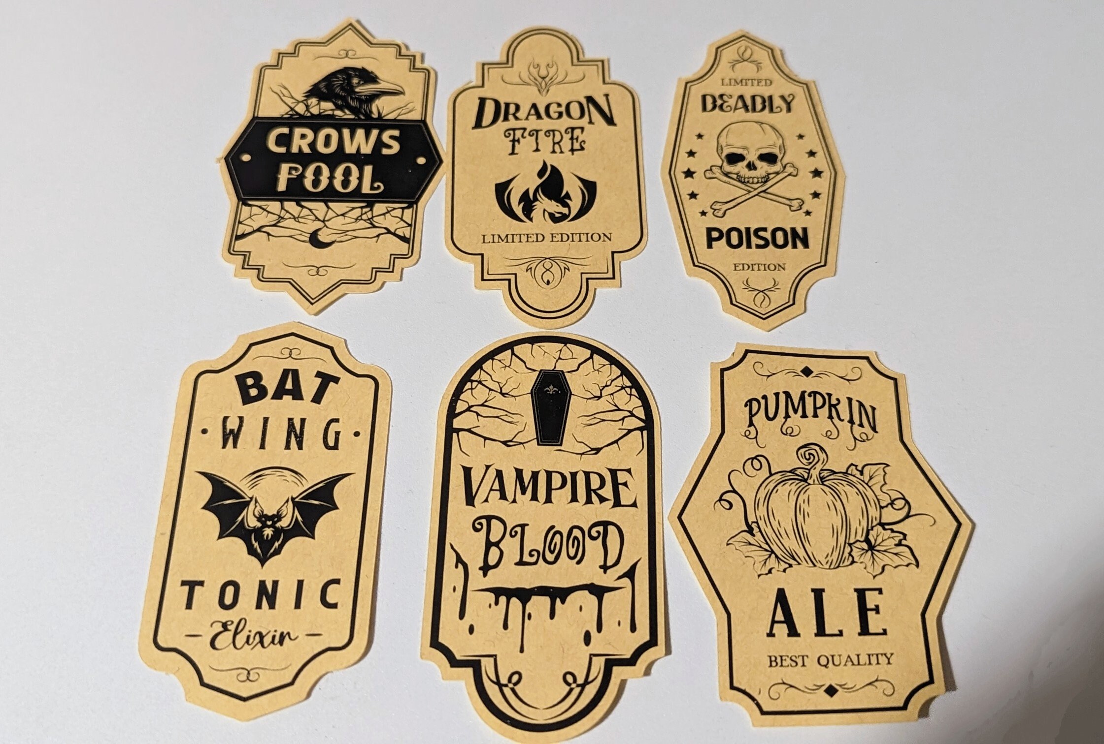 Apothecary Spooky Potion Bottle Stickers Printed on Brown Paper ...