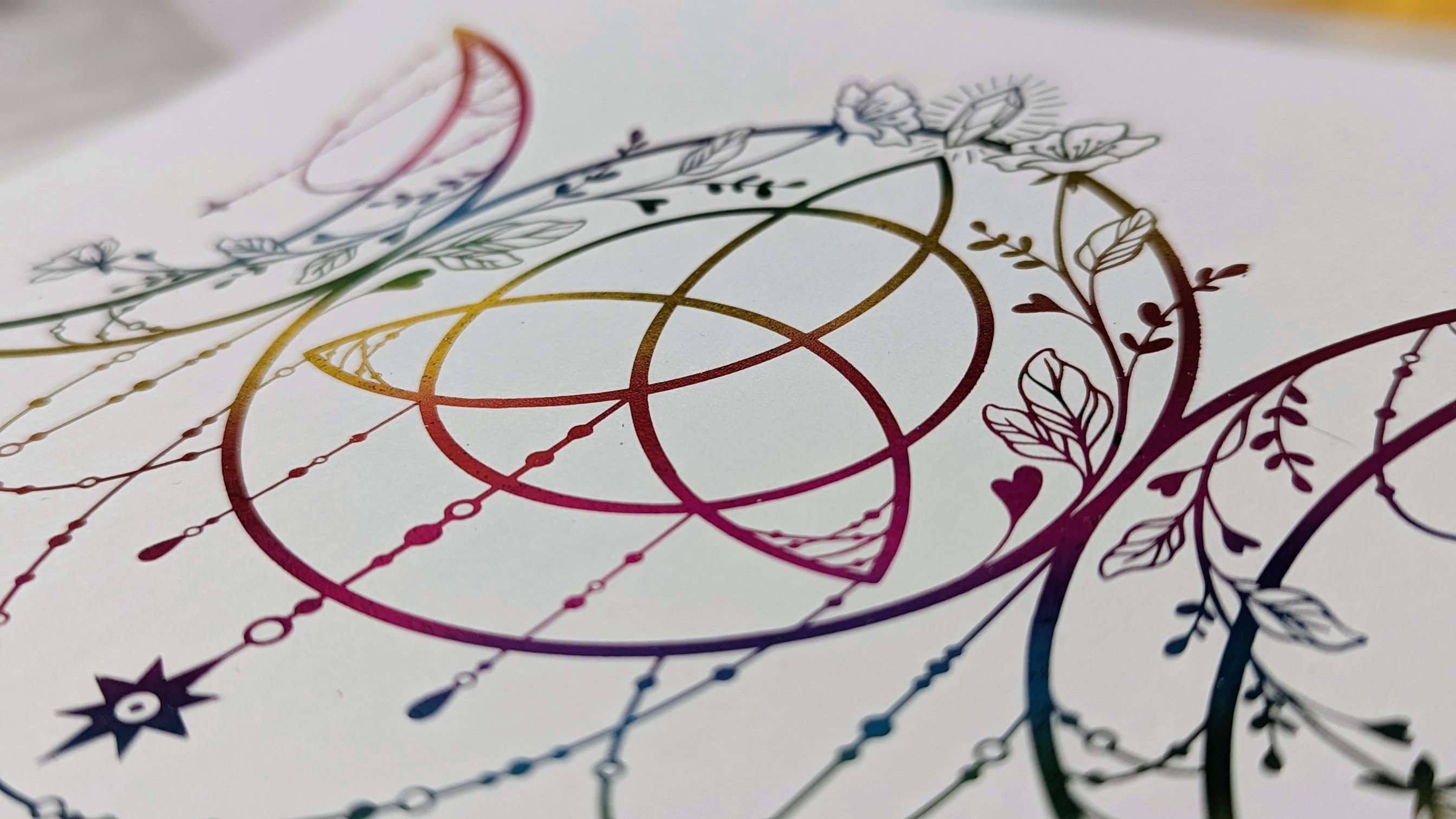 Rainbow Celestial Triple Moon and Triquetra With a Floral Design Foil ...