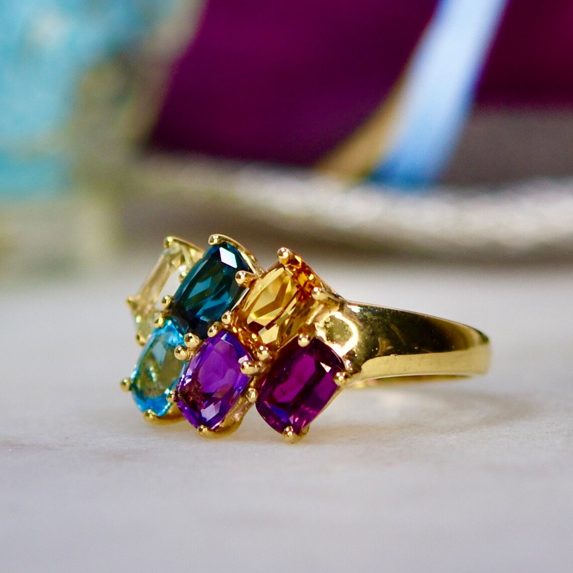 Multi Gem Ring in 9ct Gold - Etsy