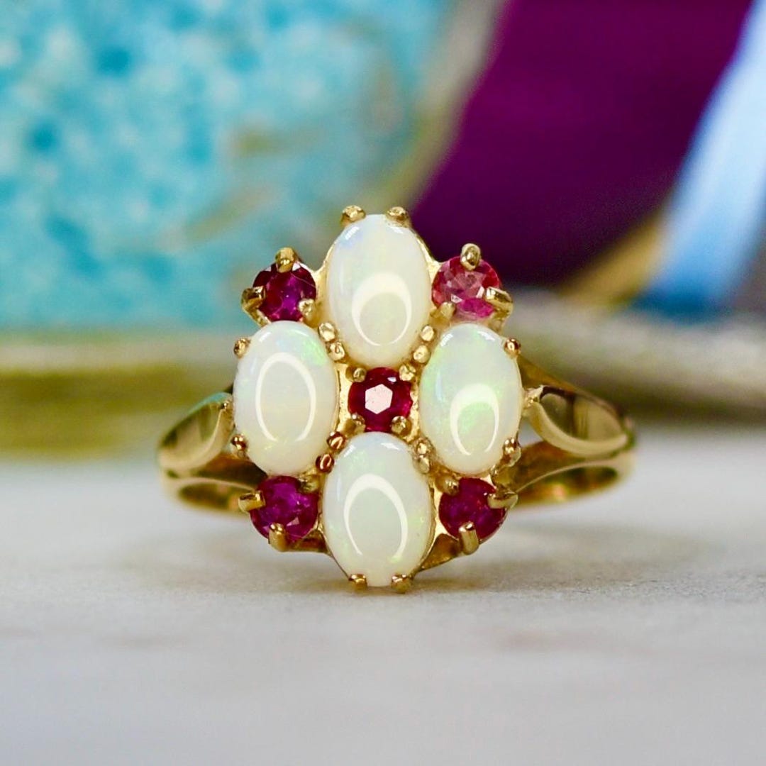 Opal and Ruby Ring in 9ct Gold - Etsy