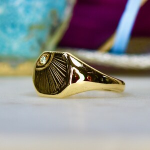 Sun Ray Diamond Set Signet Ring in 9ct Gold - Etsy