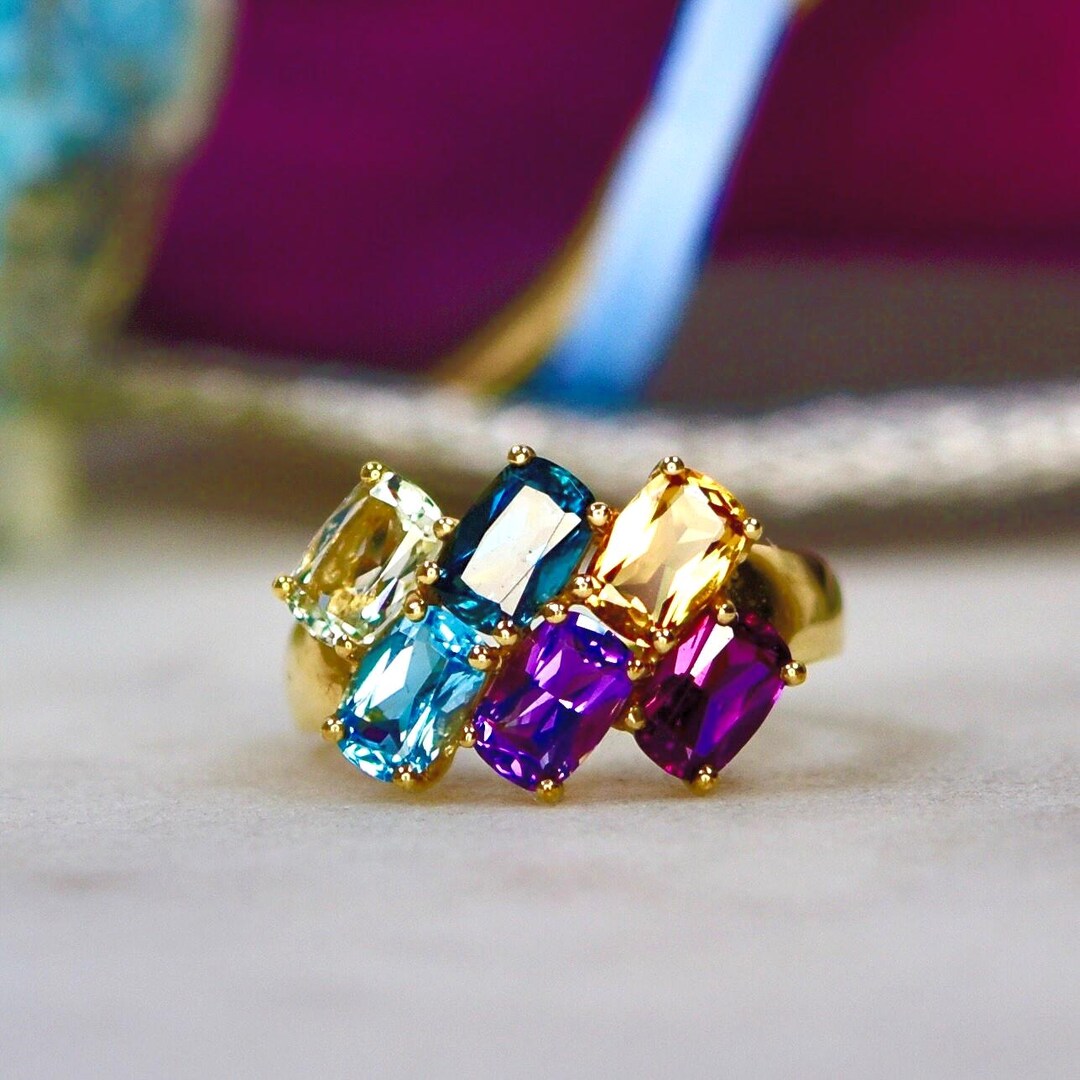 Multi Gem Ring in 9ct Gold - Etsy