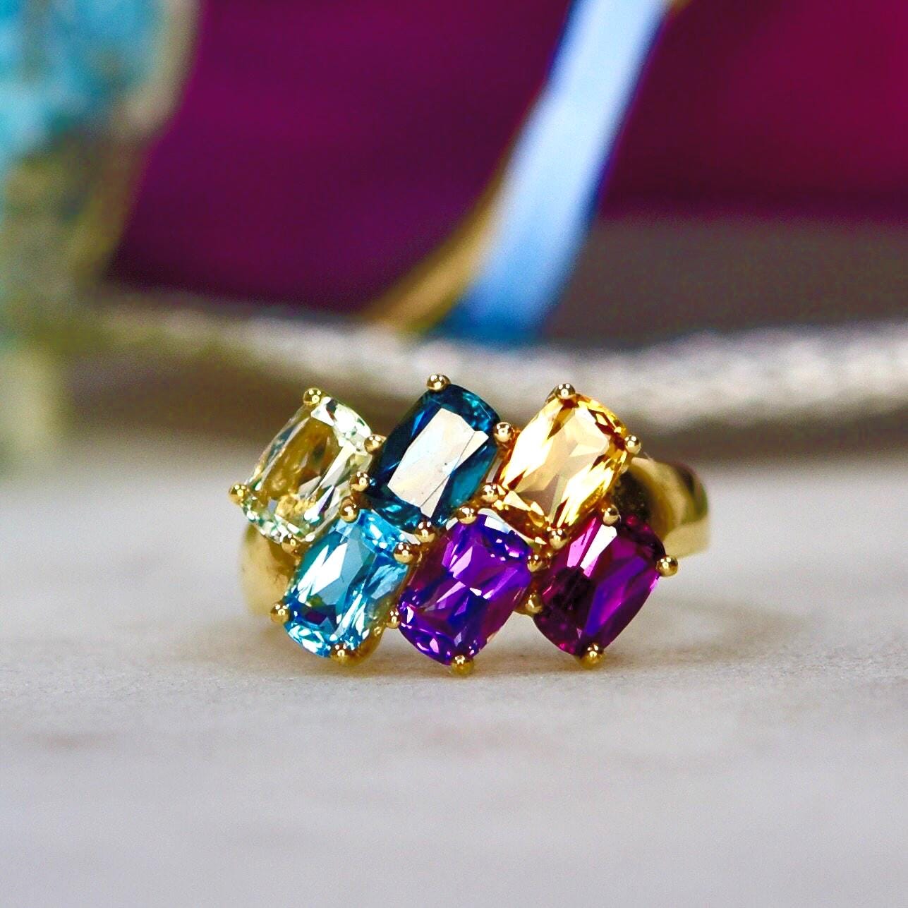 Multi Gem Ring in 9ct Gold - Etsy