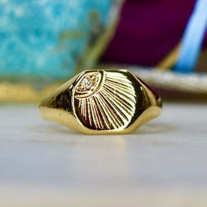 Sun Ray Diamond Set Signet Ring in 9ct Gold - Etsy