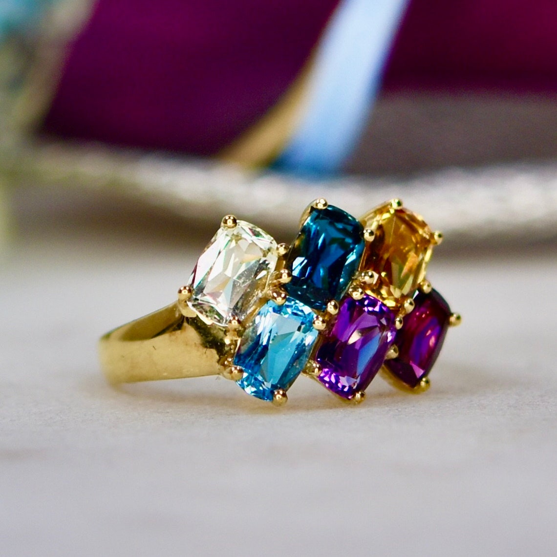 Multi Gem Ring in 9ct Gold - Etsy