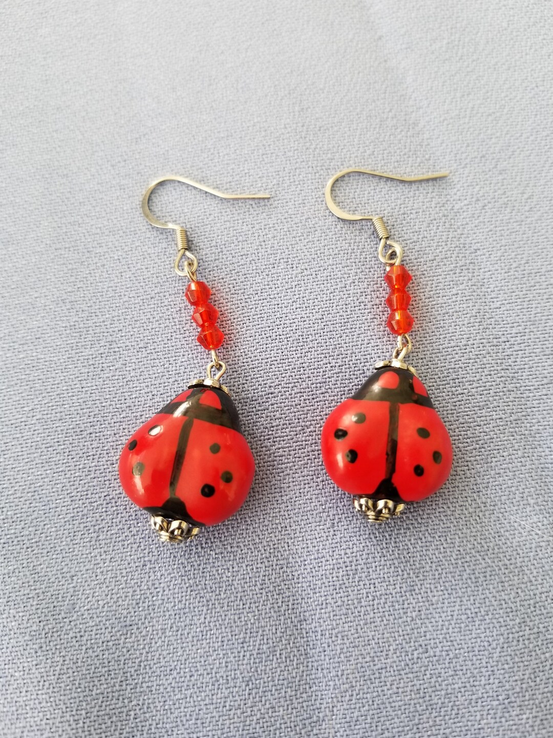 Red Ladybug Earrings: Ceramic Heart Drop Earrings - Etsy UK