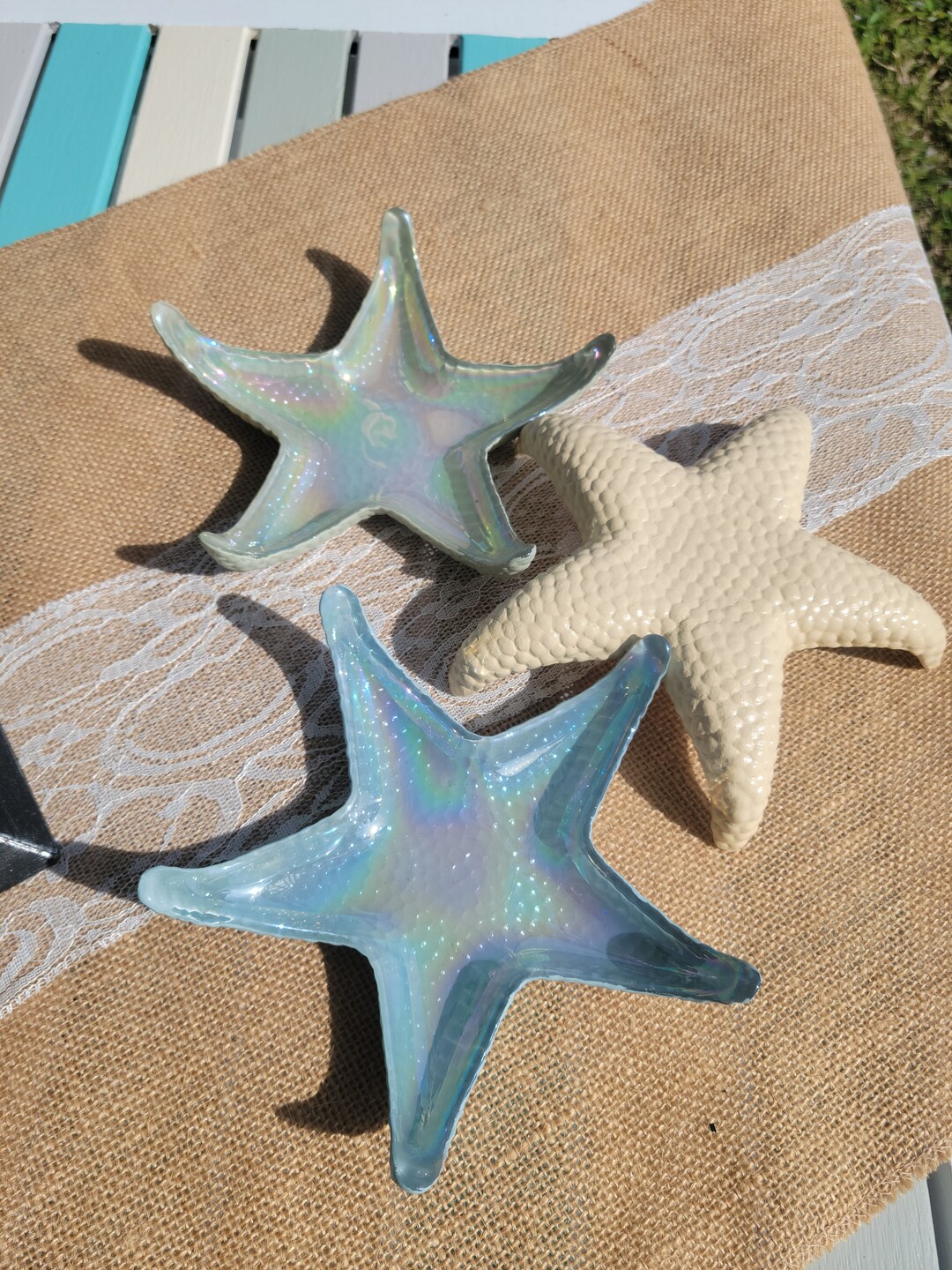 Glass Starfish Dishes, Iridescent Starfish Candy or Trinket Dishes ...