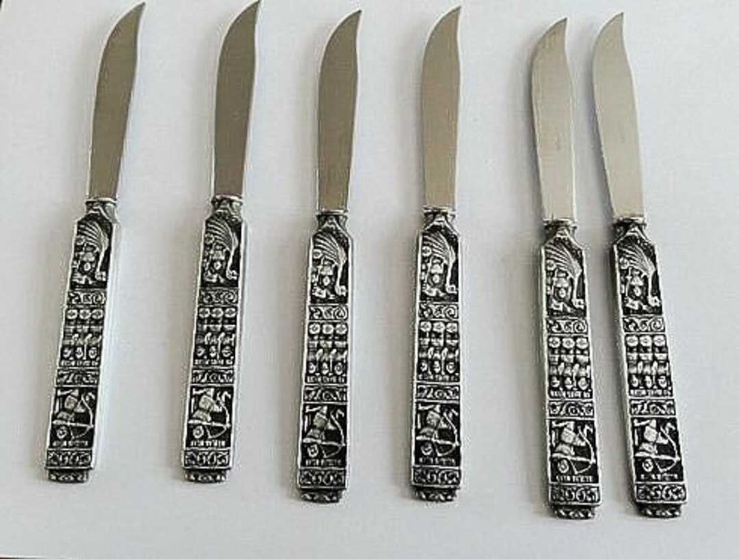 Vintage Konge Tinn Pewter Dessert Knives: Norway Viking Design, Set of ...